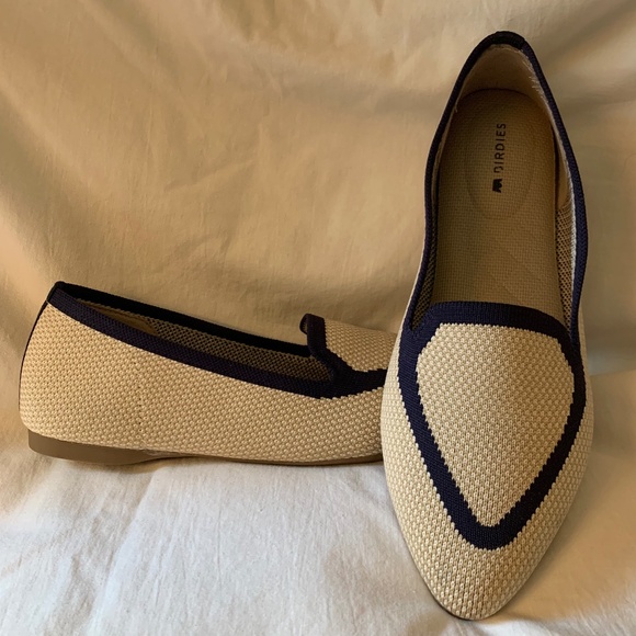 Birdies | Shoes | Birdies The Blackbird Cream Knit Flats With Navy Blue ...